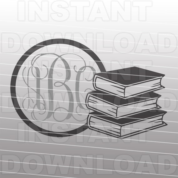 Stack of Books Circle Monogram Frame SVG File commercial & - Etsy