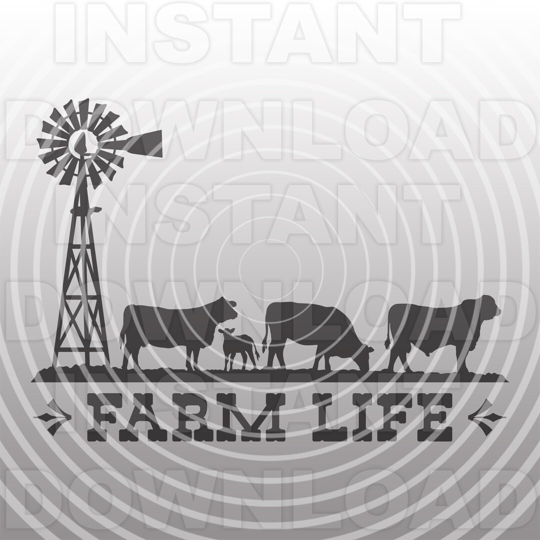 Farm Life Brangus Show Cattle Scene With Windmill SVG File -vector ...