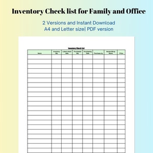 Inventory Supplies Tracking List for Business, Office, Home Use ...
