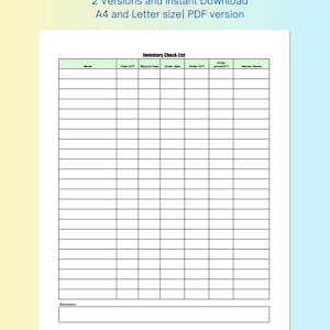 Inventory Supplies Tracking List for Business, Office, Home Use ...