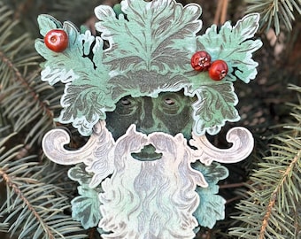 Pagan Yule Ornament With Holly Green Man Figure, Yuletide Gift ...