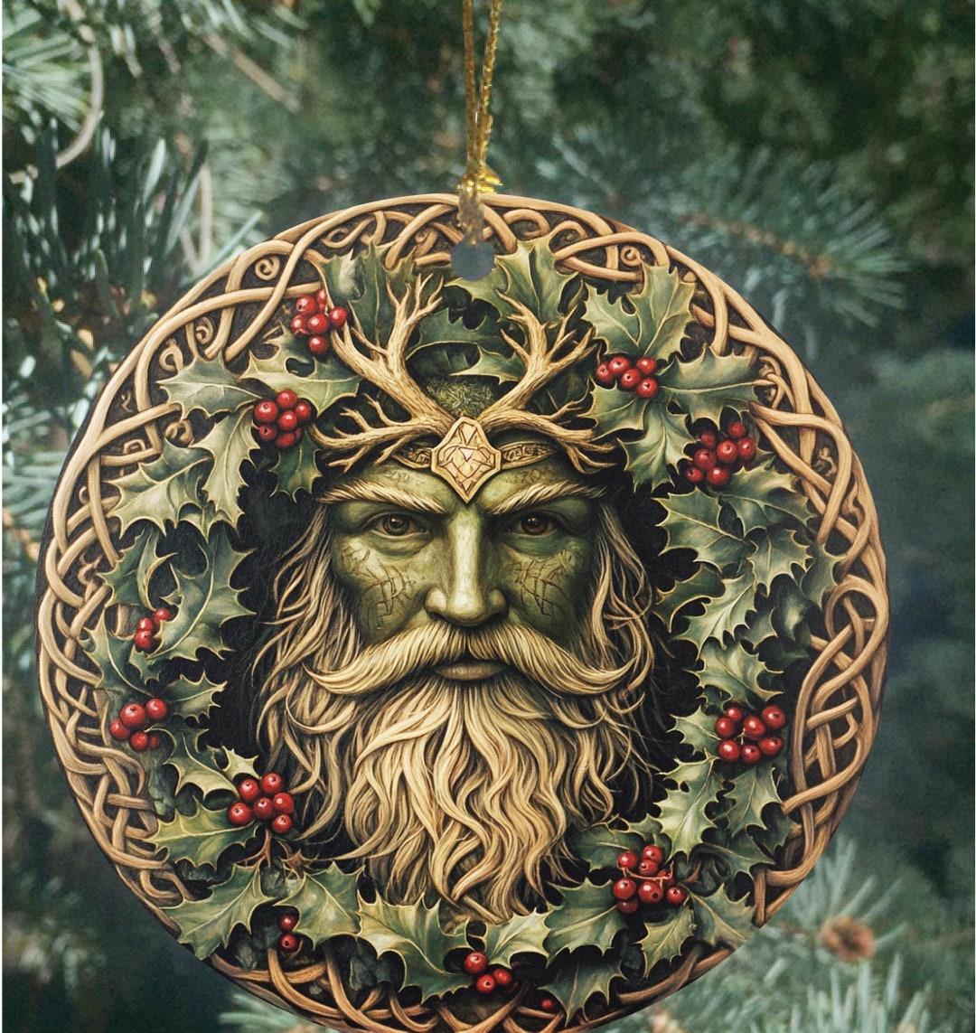 Pagan Yule Ornament With Holly Green Man Figure, Yuletide Gift ...