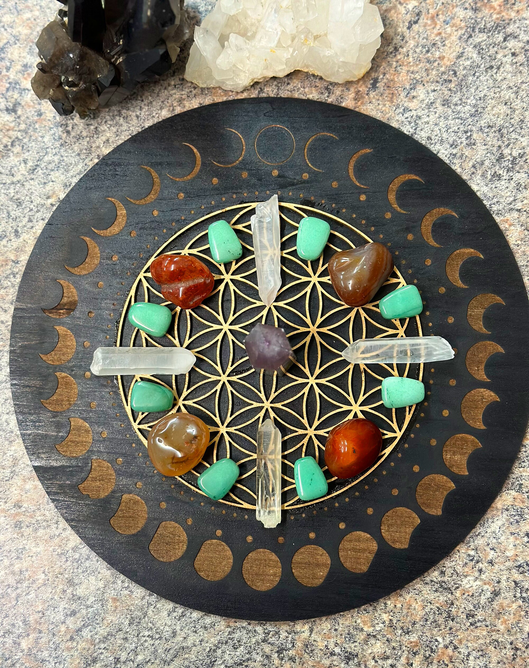 Moon Phases Grid, Healing Crystals, Flower of Life Crystal Grid, Altar ...