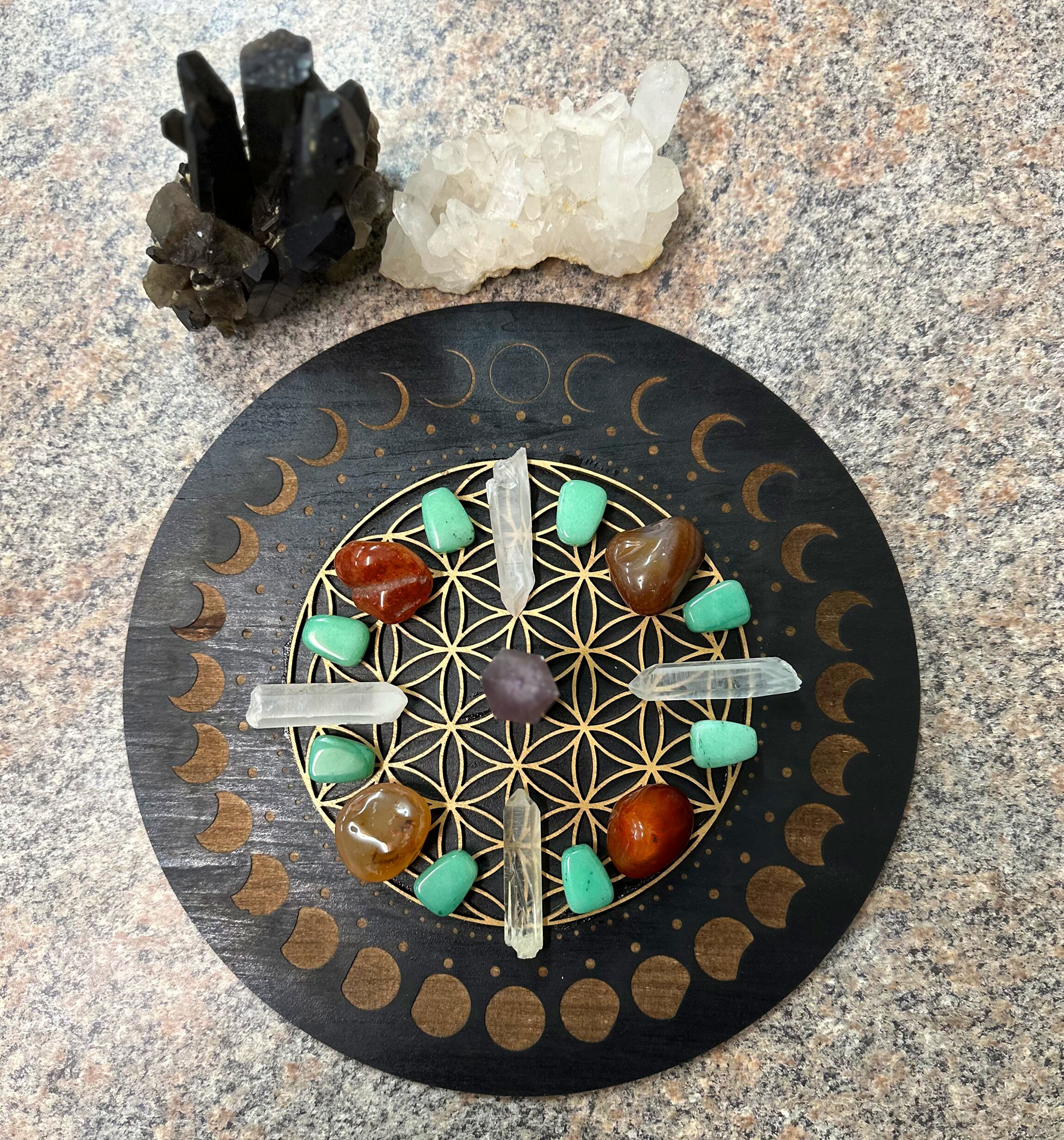 Moon Phases Grid, Healing Crystals, Flower of Life Crystal Grid, Altar ...