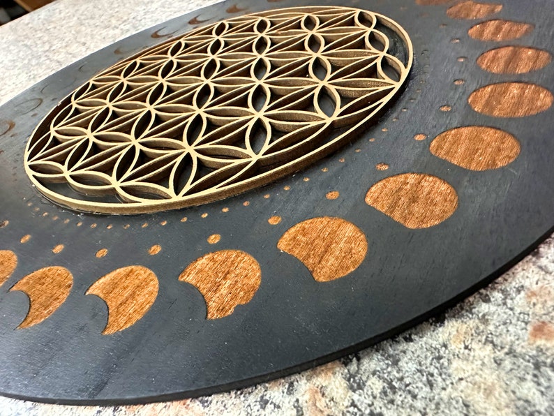 Moon Phases Crystal Grid Board, Flower of Life Grid, Manifestation ...