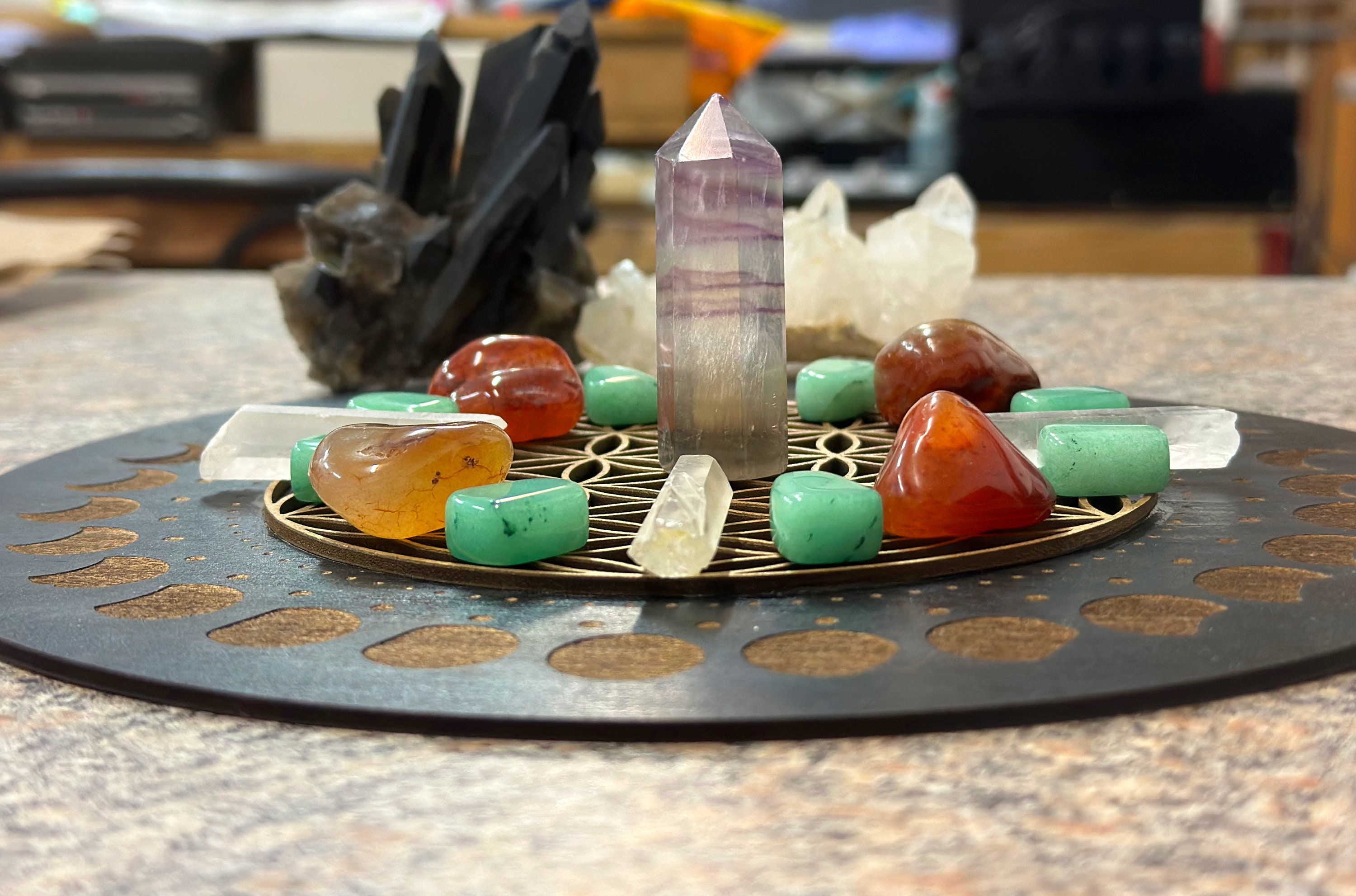 Moon Phases Grid, Healing Crystals, Flower of Life Crystal Grid, Altar ...