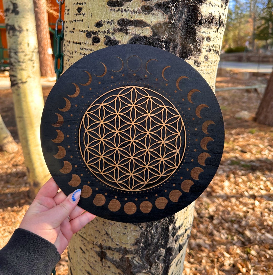 Moon Phases Crystal Grid Board, Flower of Life Grid, Manifestation ...