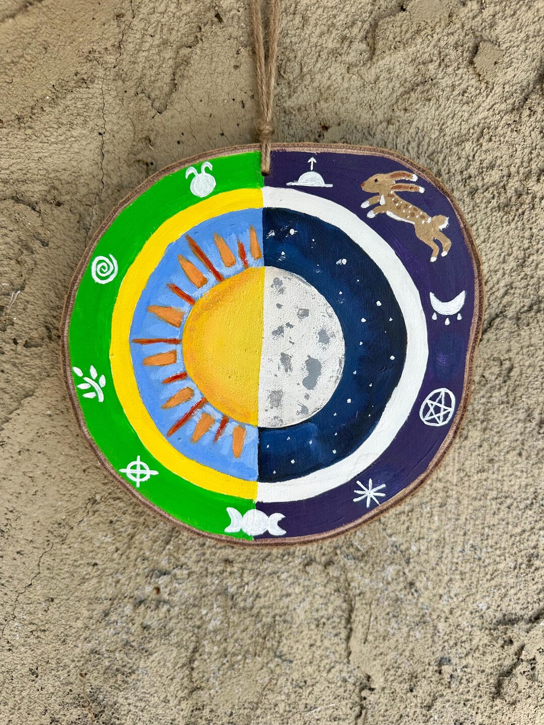 Ostara Hare, Hand Painted Sun and Moon, Original Pagan Painting, Wiccan ...