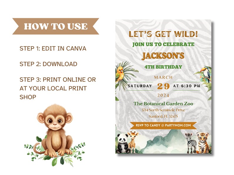 Let's Get Wild Birthday Boy Invitation, Safari Invitation Printable ...