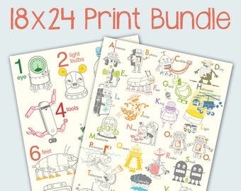 Big Robot Alphabet Art Print - Robot Poster, Baby Art, Robot Nursery ...