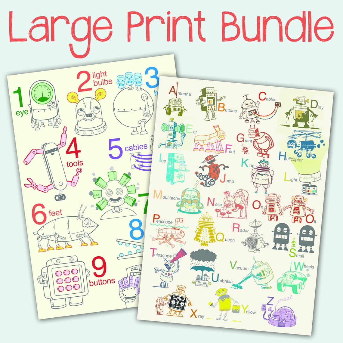 Sale Free Shipping Large Robot Print Bundle Robot Poster, Baby Art ...