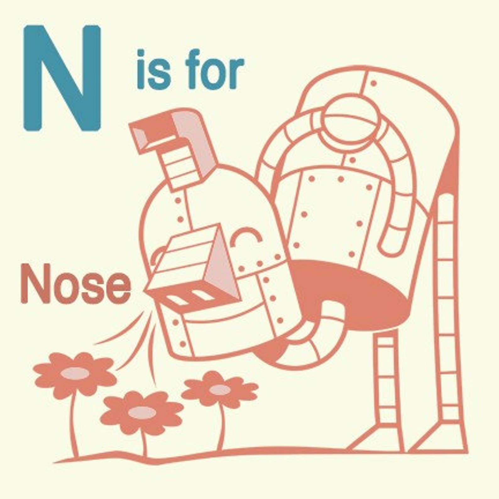 Robot Alphabet Print - N is for Nose, Nursery Art Print, Robot Themed ...