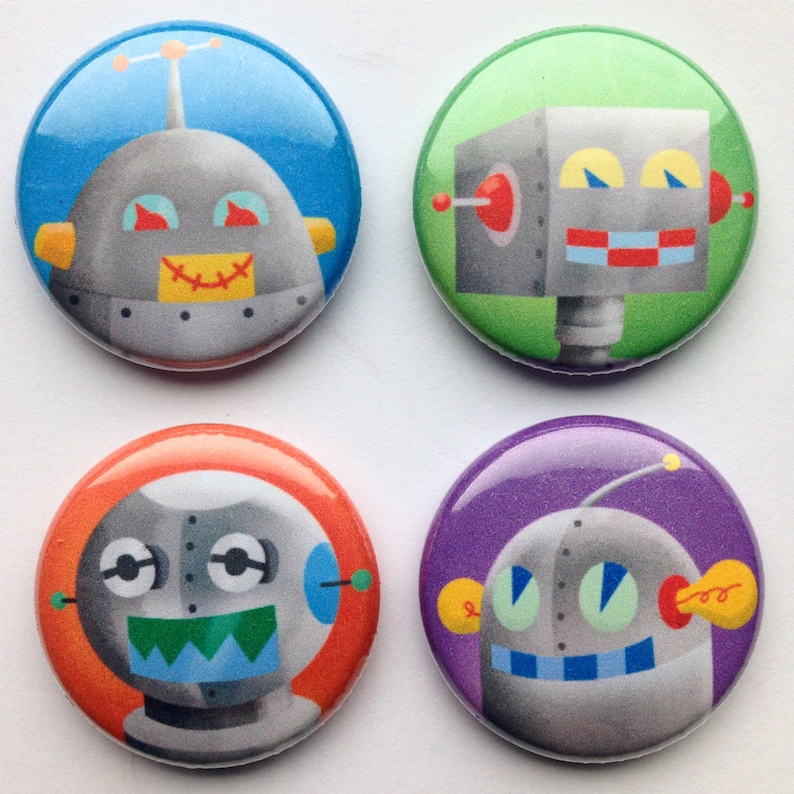 Robot Party Favors Robot Magnets, Set of Four, Robot Gift Idea, Robot ...