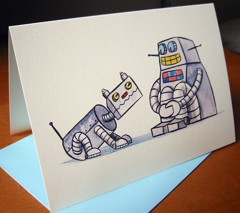 Robot and Pet Blank Greeting Card Robot Greeting Card Best - Etsy