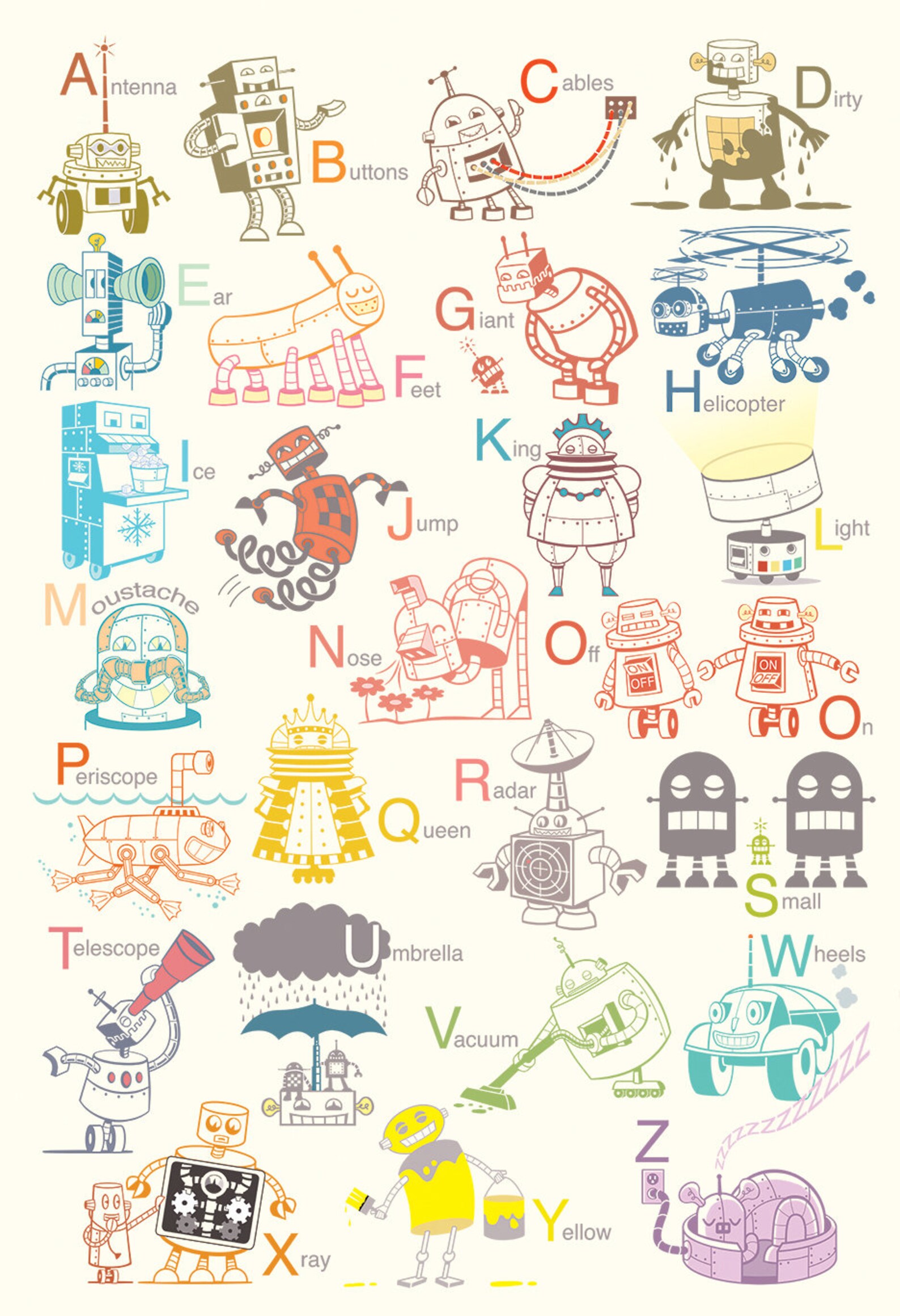 Big Robot Alphabet Art Print - Robot Poster, Baby Art, Robot Nursery ...