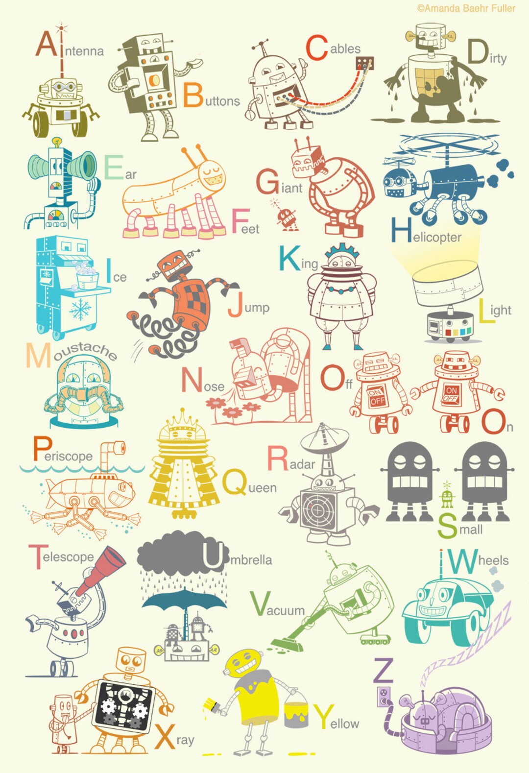 Big Robot Alphabet Art Print - Robot Poster, Baby Art, Robot Nursery ...