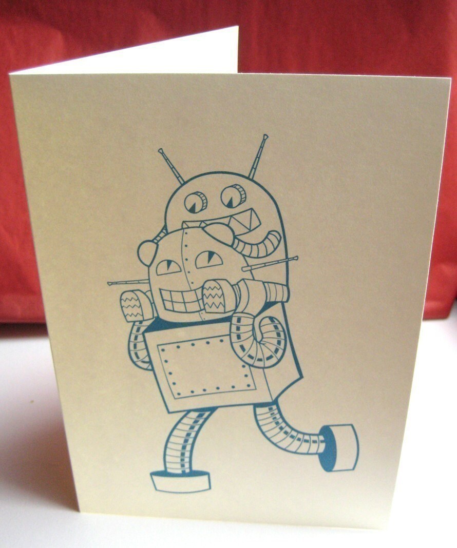 Robot Dad Card Father's Day Card, Blank Robot Notecards, Blank Greeting ...