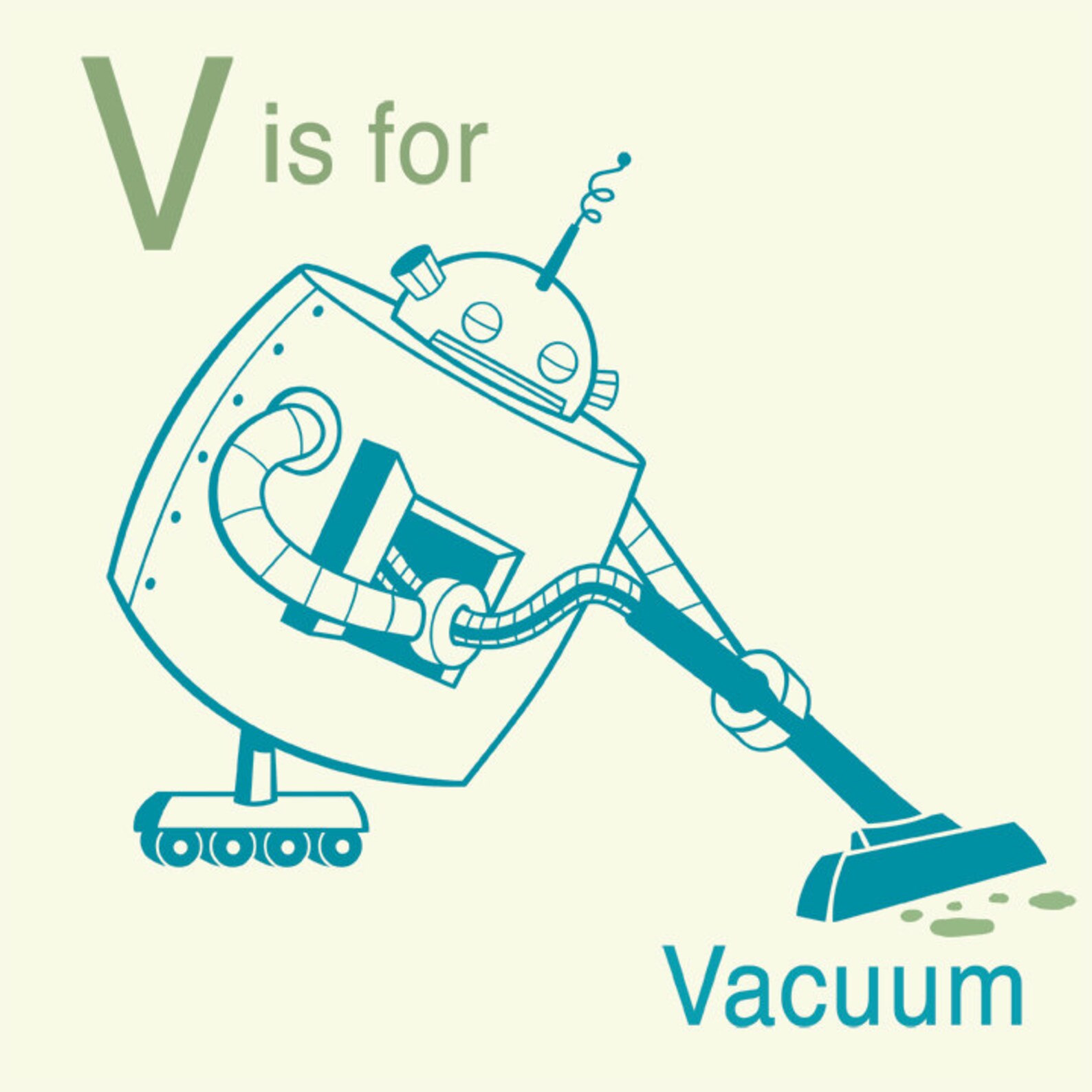 Robot Alphabet Art Print - V is for Vacuum, Toddler Room Decor, Nursery ...