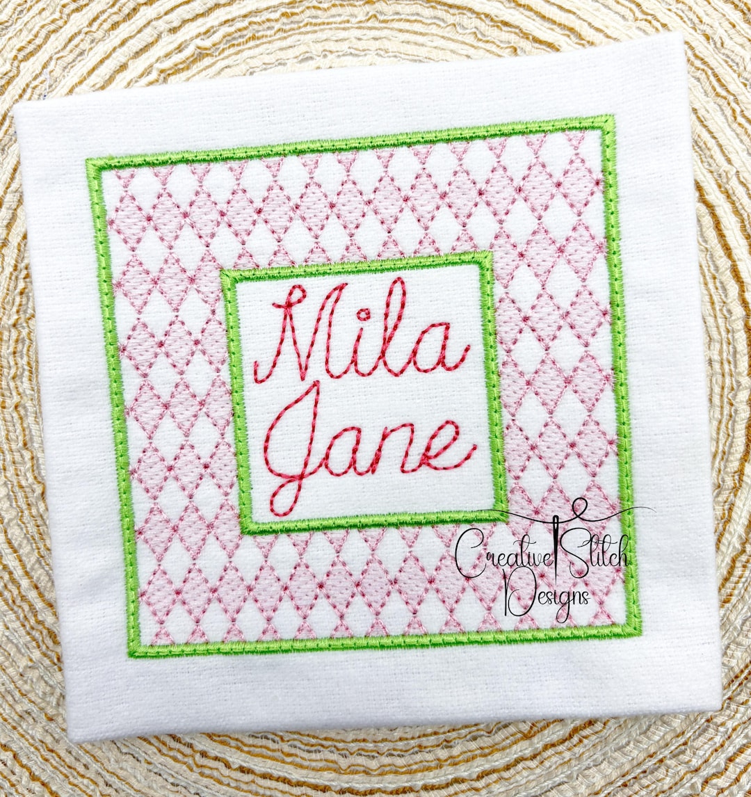 Monogram Sketch Frame , Diamond Sketch Monogram Frame With Satin Border ...