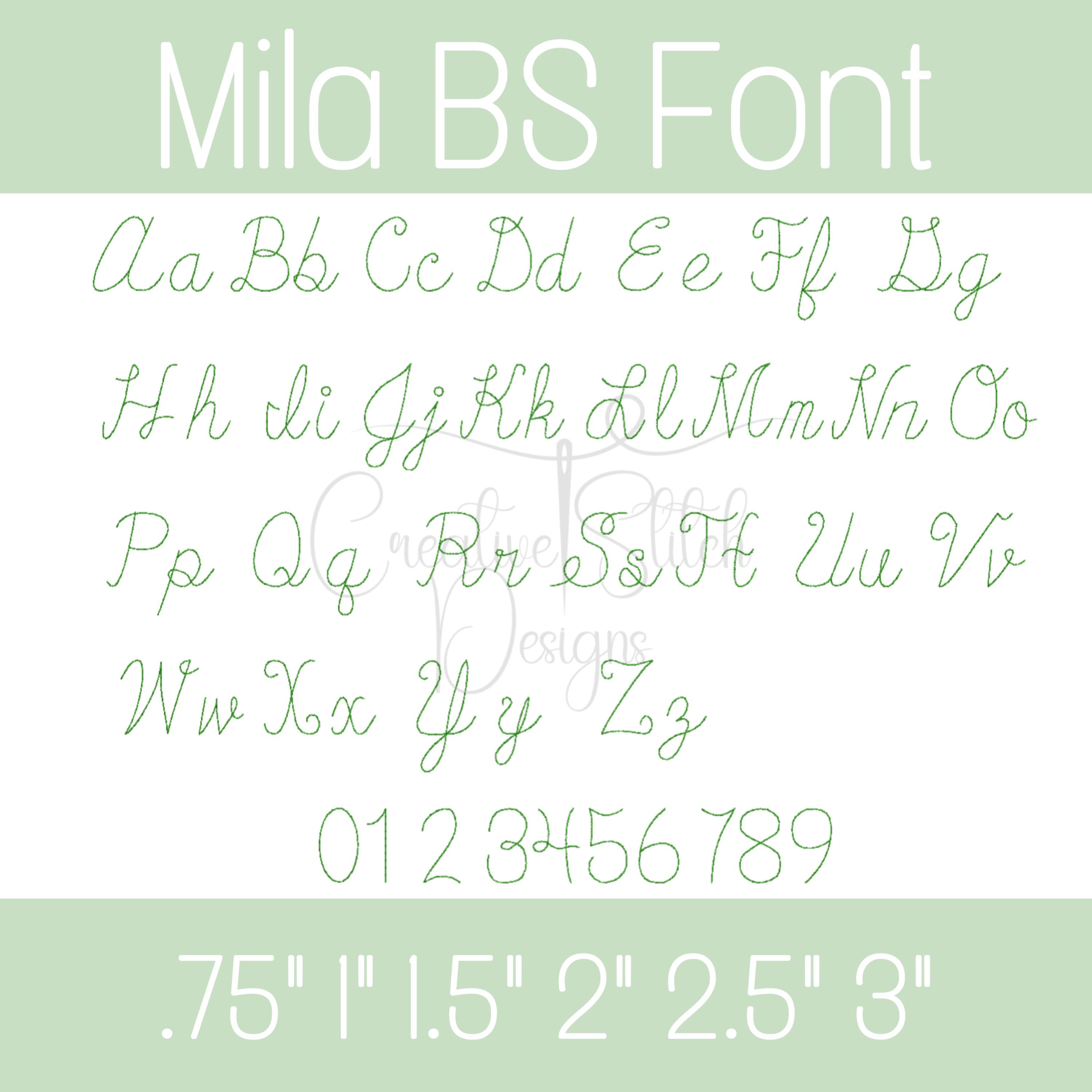 Mila Bean Stitch Cursive Script Font Machine Embroidery Design by ...