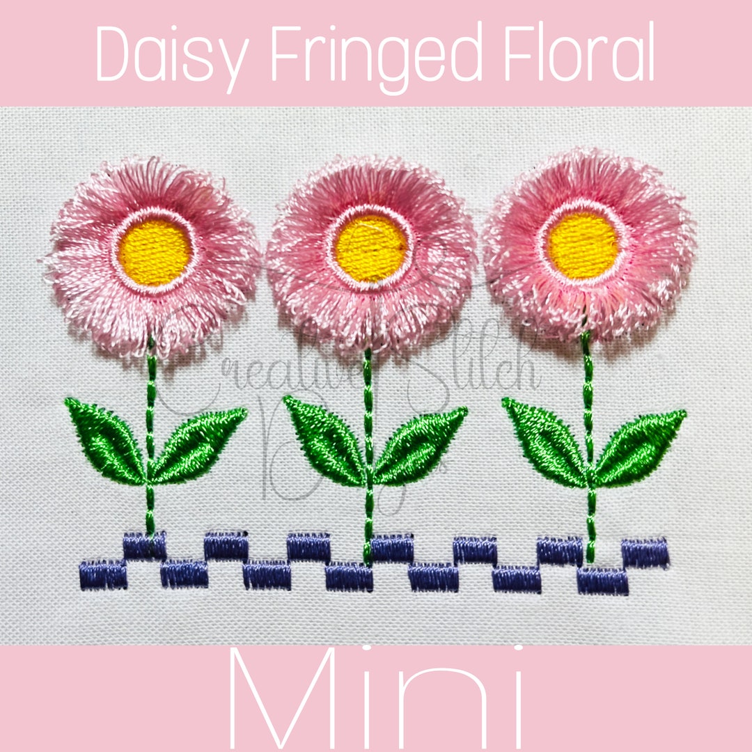 Daisy Floral Embroidery Design, Fringed Floral Embroidery Design ...