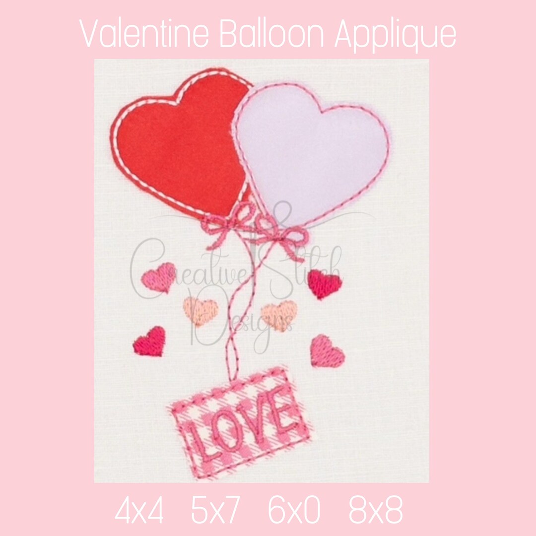 Valentine Balloon Applique Embroidery Design (digital Download) - Etsy