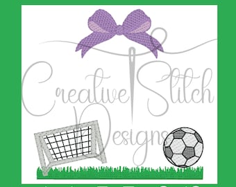 Girl Soccer Embroidery Design, Bow and Soccer Embroidery Design, Sports ...