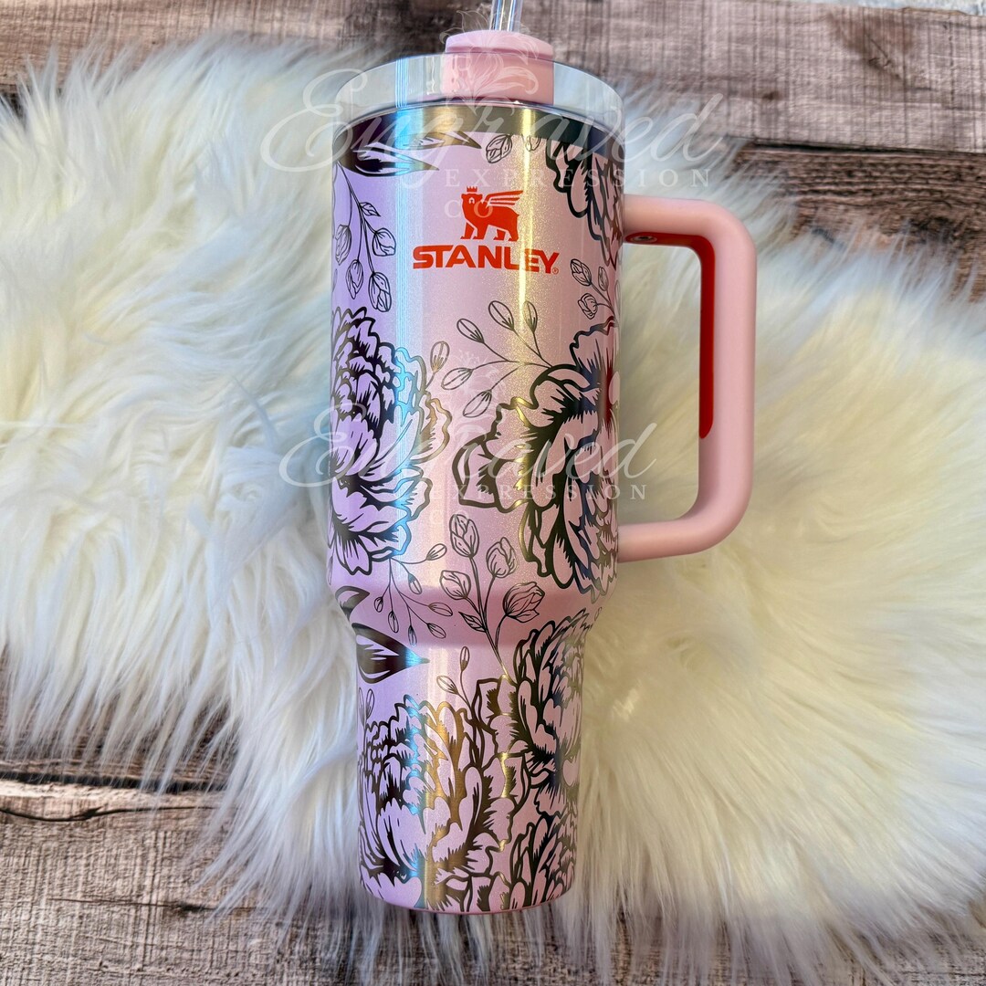 Laser Engraved Stanley Rose Petal Shimmer Etched Floral Stanley Pink ...