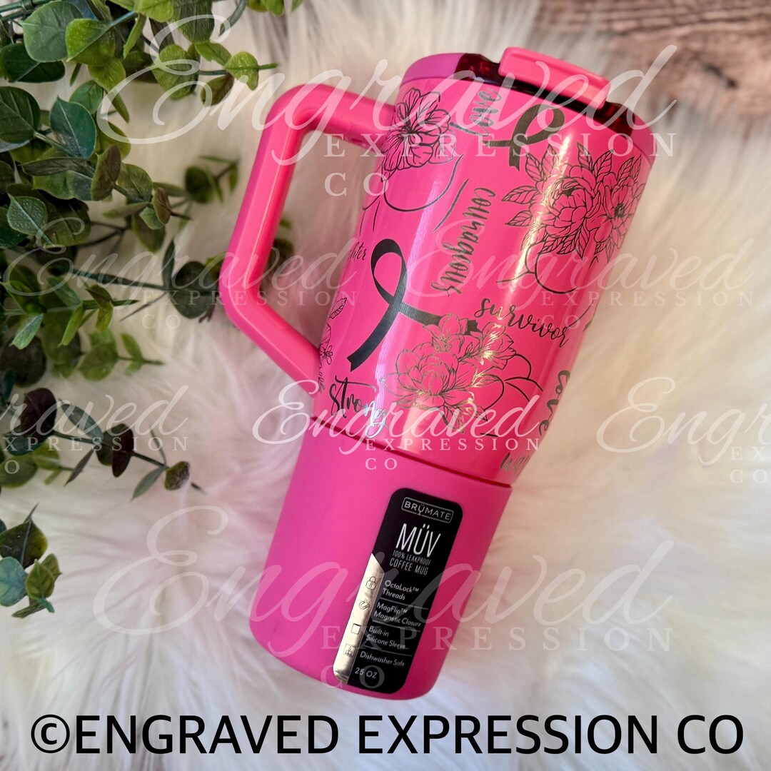 Engraved Brumate Muv Coffee Tumbler Neon Pink Brumate Muv Breast Cancer ...