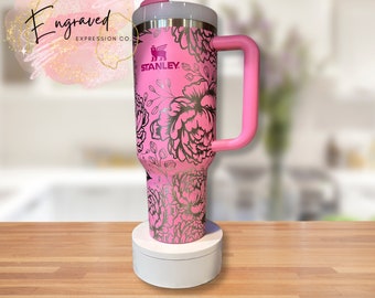 Engraved Stanley Tumbler Neon Pink Rose Design Engraved Quencher Tumbler Engraved Gift for Mom ...