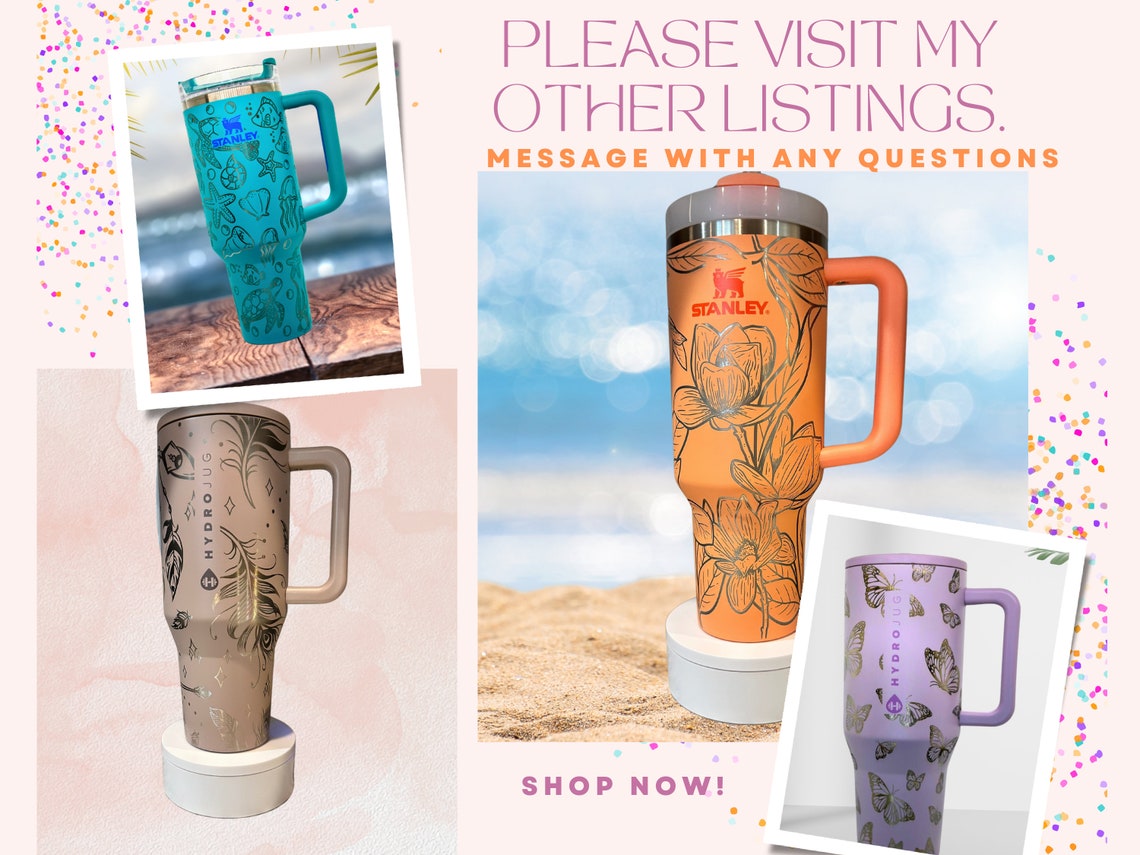 Engraved Stanley Tumbler Neon Pink Rose Design Engraved Quencher ...