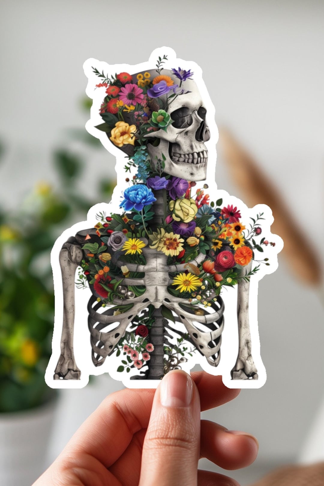 Skeletal Thorax/skull and Floral Elements Vinyl Sticker - Unique ...