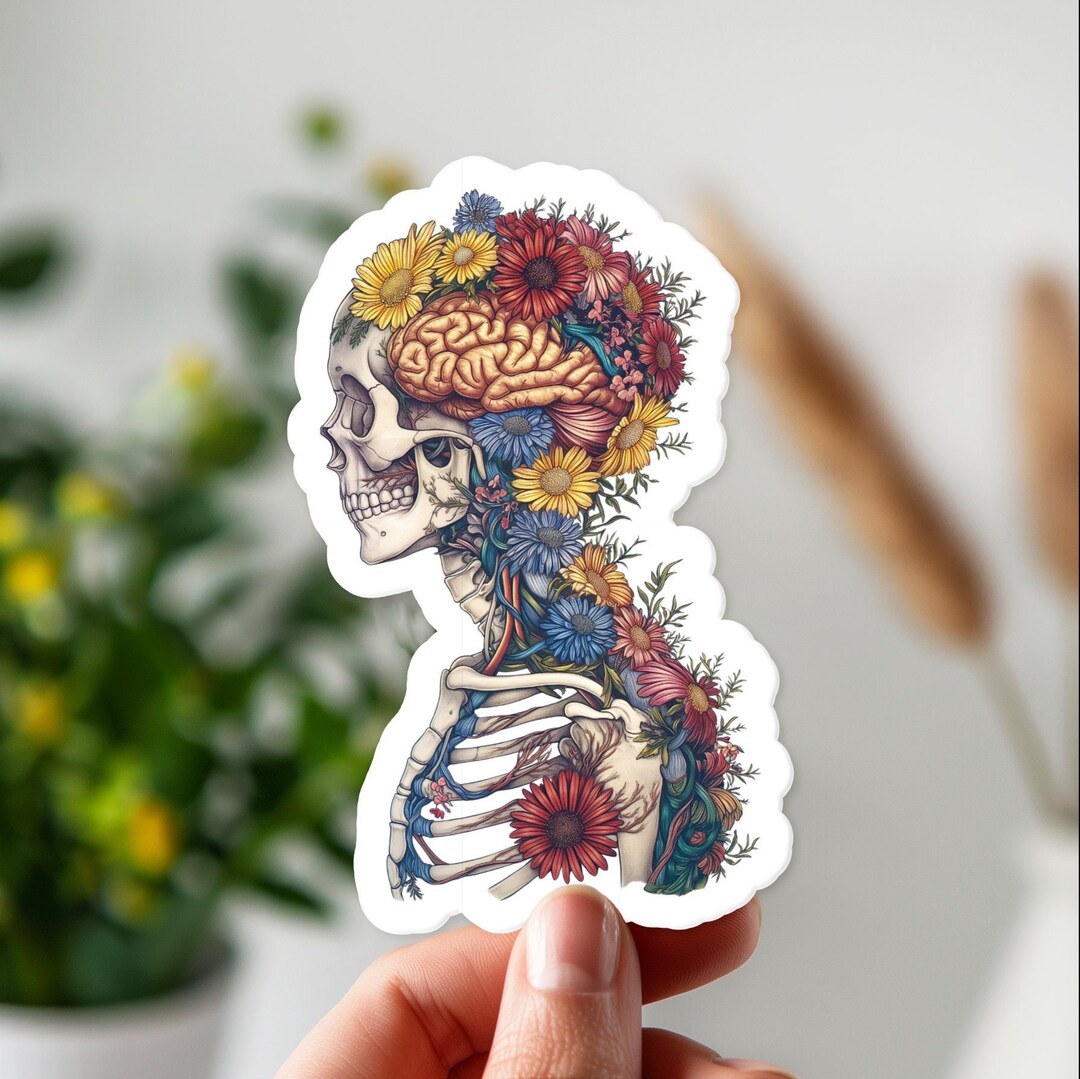 Torso & Floral Elements Vinyl Sticker - Unique Illustrated Anatomy Art ...