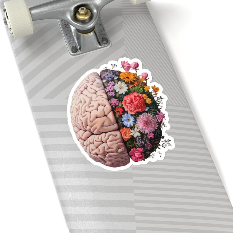 Brain (color) and Floral Elements Vinyl Sticker and Decal - Unique ...