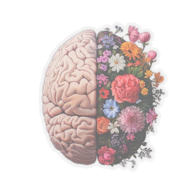 Brain (color) and Floral Elements Vinyl Sticker and Decal - Unique ...