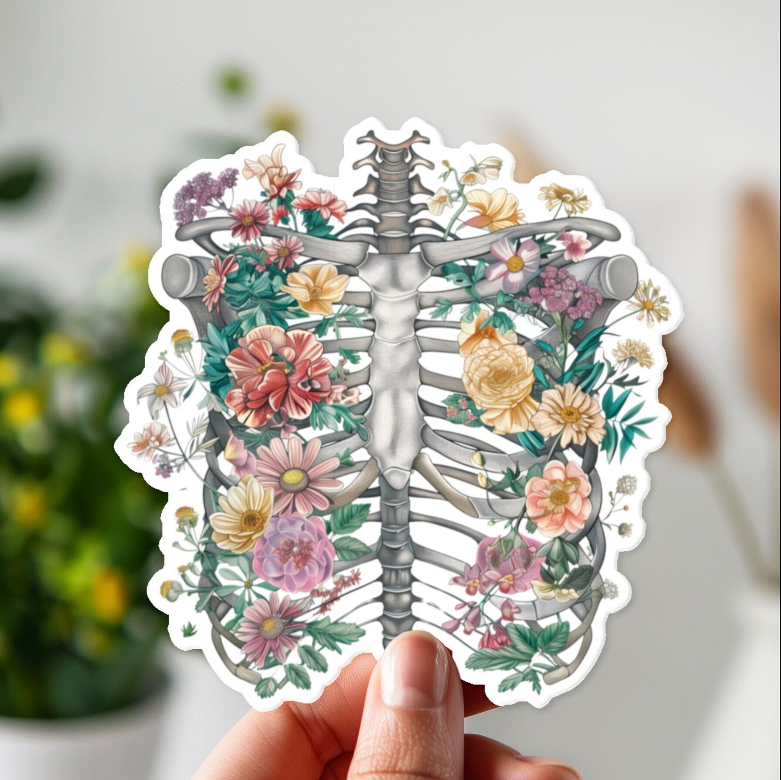Skeleton Thorax & Floral Elements Vinyl Sticker and Decal - Unique ...