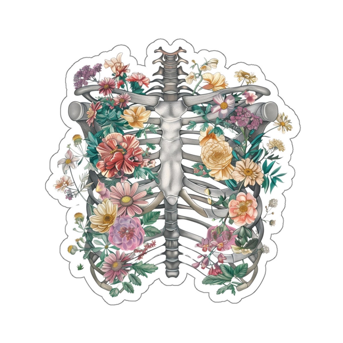 Skeleton Thorax & Floral Elements Vinyl Sticker and Decal - Unique ...
