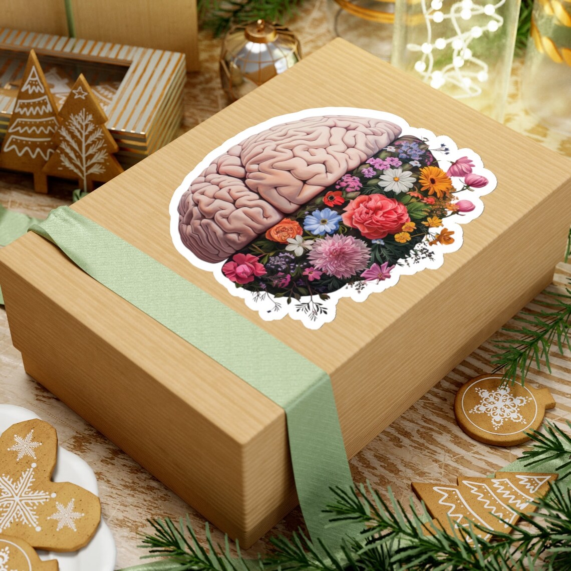 Brain color and Floral Elements Vinyl Sticker Unique Anatomy Art - Etsy