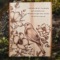 Floral Skull Woodburning | Handmade Pyrography Art on Natural Wood ...
