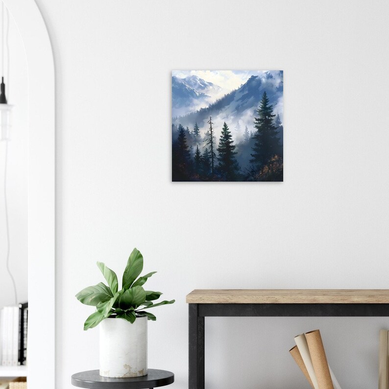 Poster Foggy Mountain Art Nature Print Misty Mountain Landscape Wall ...