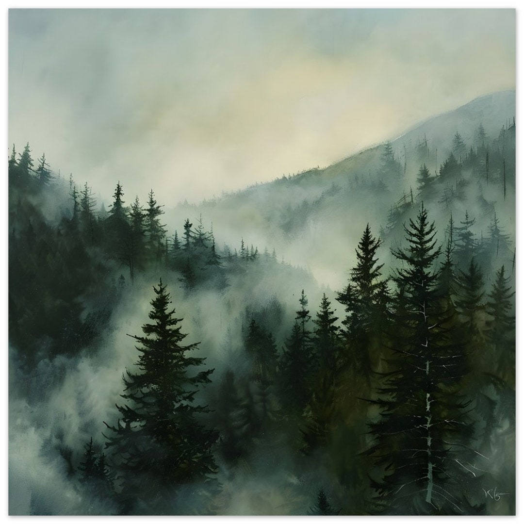 Wall Art Nature Landscape Poster Art Mountain Fog Decor for Living Room ...