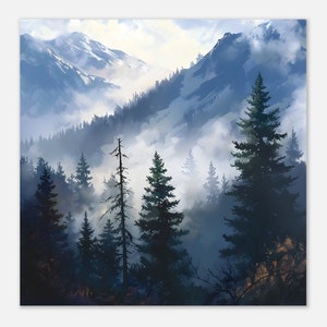 Poster Foggy Mountain Art Nature Print Misty Mountain Landscape Wall ...