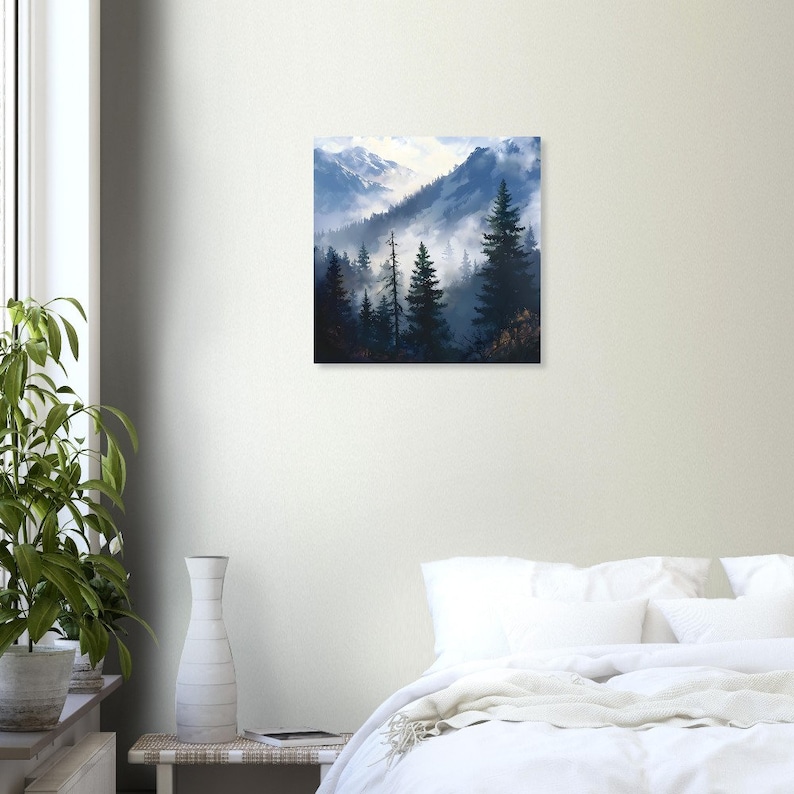 Poster Foggy Mountain Art Nature Print Misty Mountain Landscape Wall ...