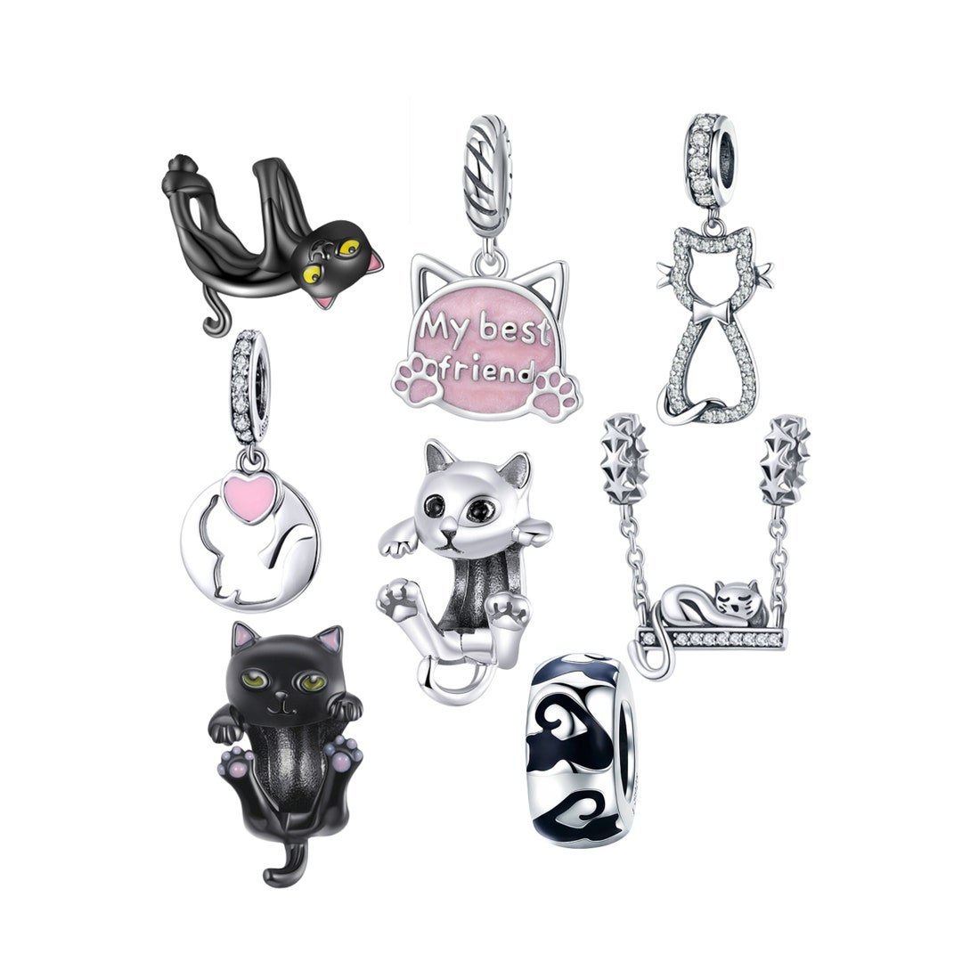 Sterling Silver Cat Charm, Cubic Zirconia, Pandora Compatible - Etsy UK