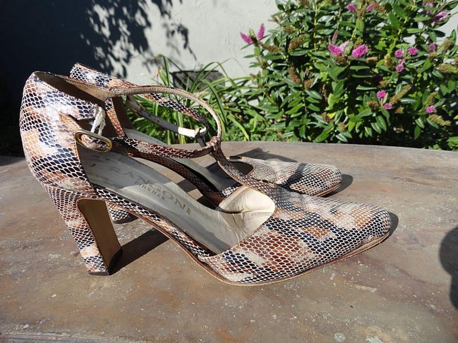 Vintage 70s Reptile Snake Python Skin All Leather T-strap Italian Shoes ...