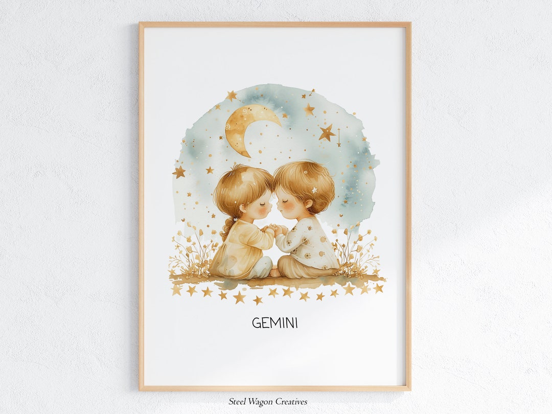 Gemini Baby Zodiac Signs, Nursery Gemini Artwork, Gemini Poster Wall ...