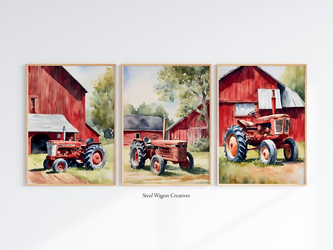 Red Tractor Art Prints, Antique Tractor Nursery Wall Art, Farmall ...