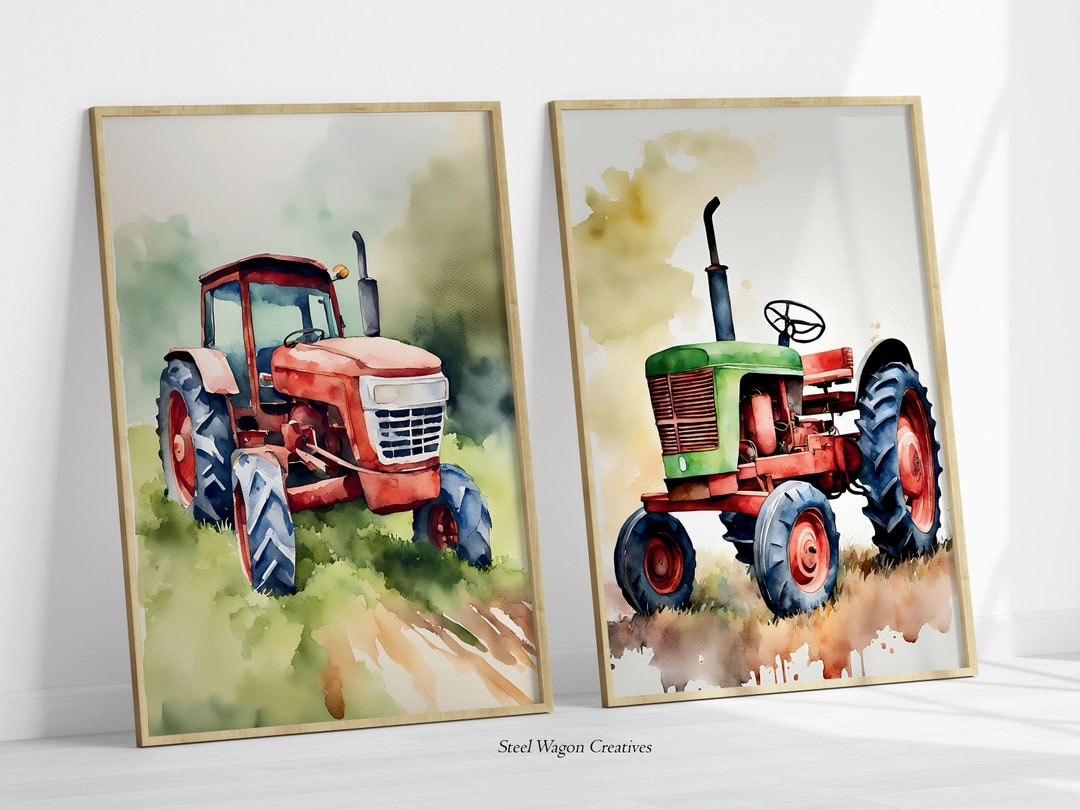 Watercolor Nursery Farm Tractor Print, Tractor Art Prints, Red Tractor ...