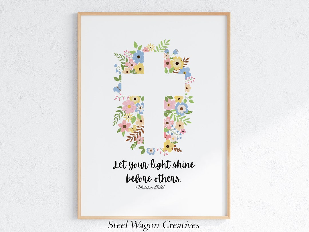 Easter Flower Cross Bible Verse Art, Religious Spring Digital Print ...
