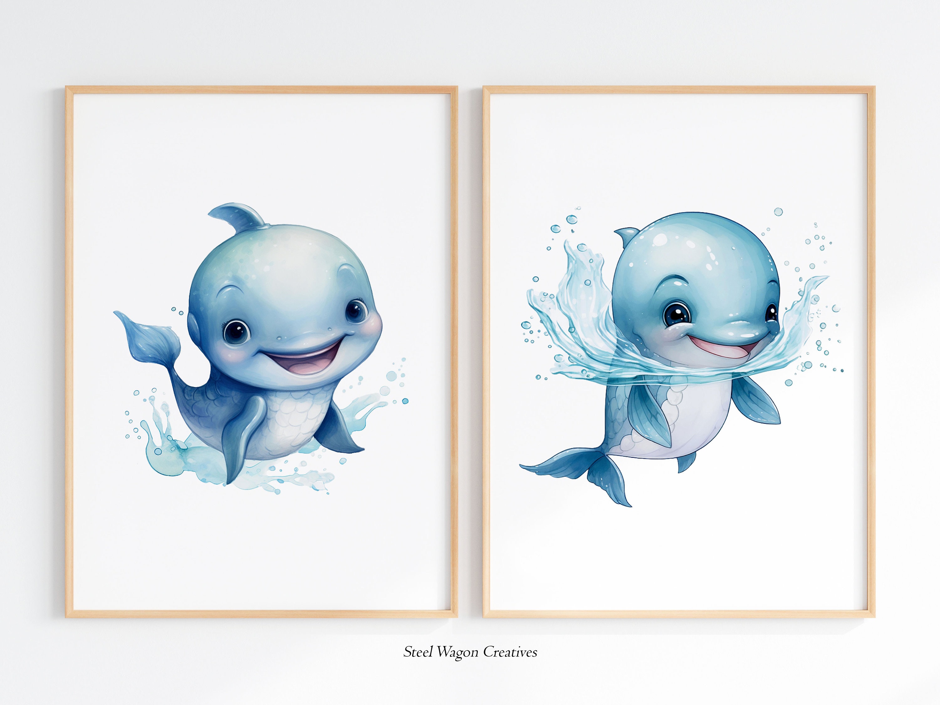Cute Dolphin Kids Room Wall Art, Digital Dolphin Baby Nursery Prints ...